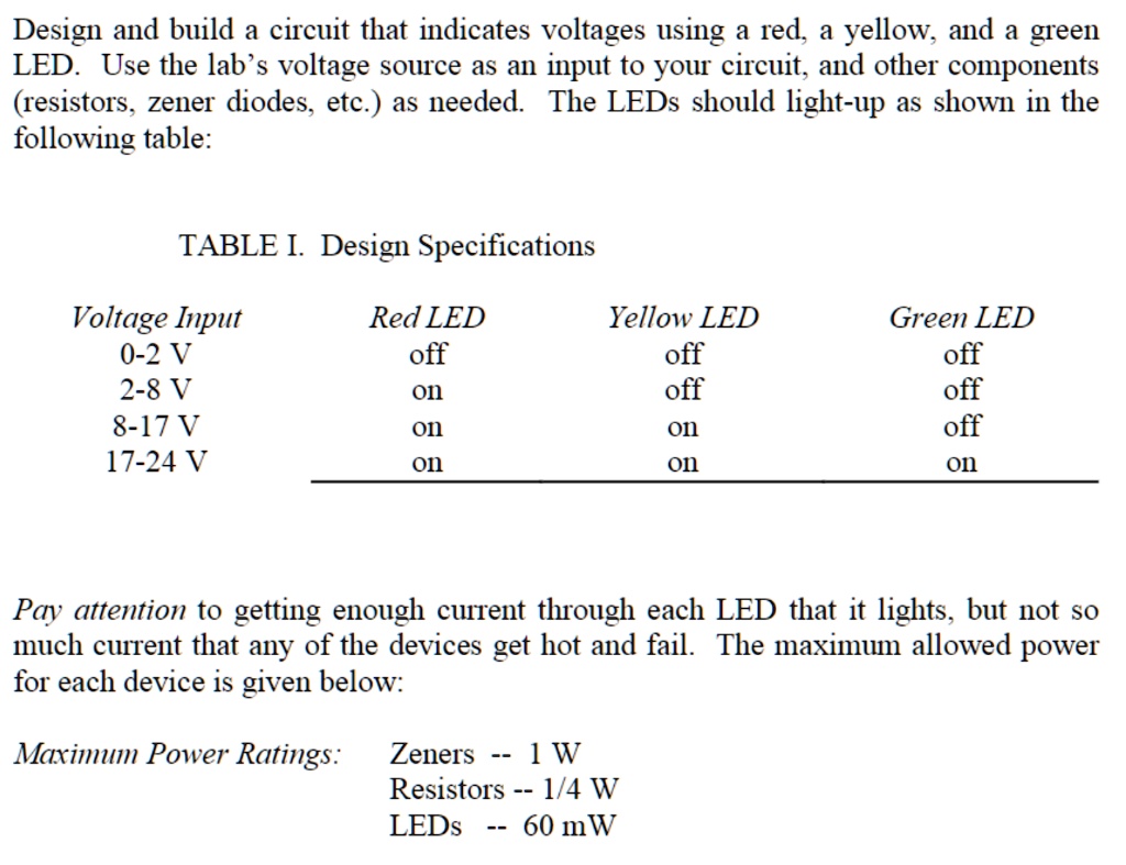 SOLVED: Design and build a circuit that indicates voltages using a red ...