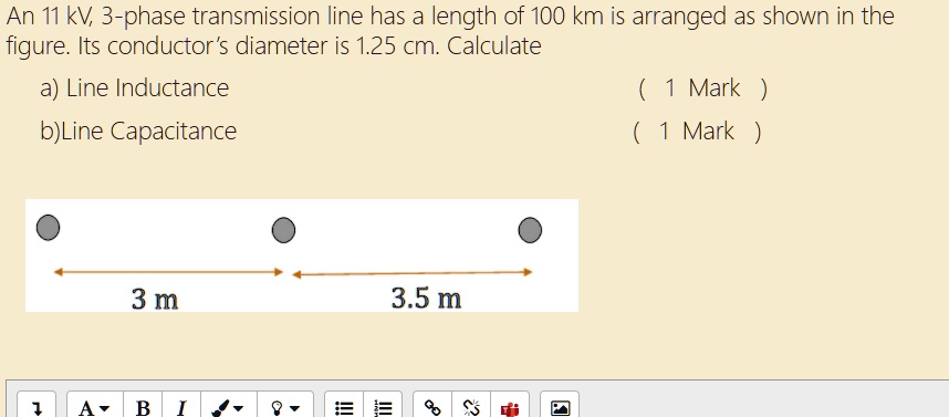 An 11 kV, 3-phase transmission line has a length of 100 km is arranged ...