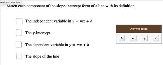 SOLVED: Match each component of the slope-intercept form of a line with ...