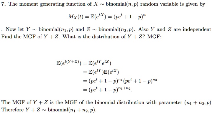 Solved The Moment Generating Function Of A Binomial N P Random