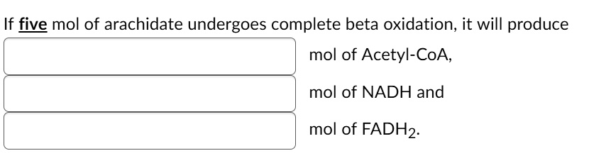 SOLVED: If five moles of arachidate undergo complete beta oxidation, it ...