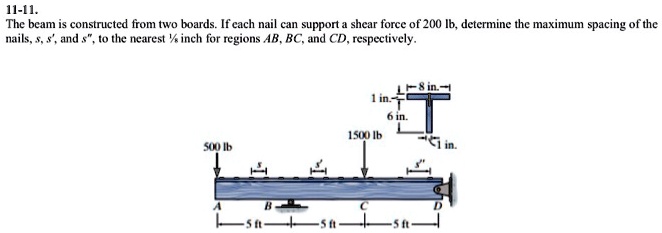 SOLVED: 11-11. The beam is constructed from two boards. If each nail ...