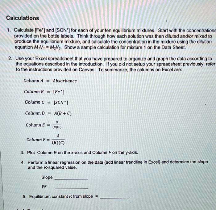 SOLVED: Calculate [Fe2+] and [SCN-] for each of your equilibrium ...