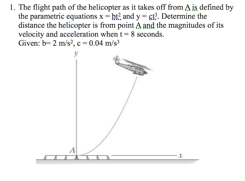 SOLVED: 1. The flight path of the helicopter as it takes off from A is defined by the parametric ...