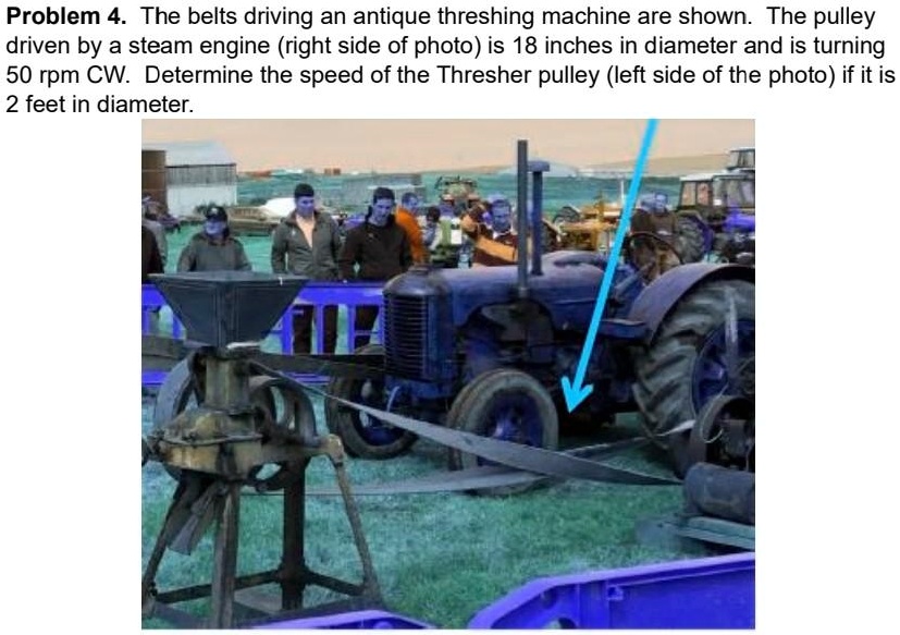 Problem 4. The belts driving an antique threshing machine are shown ...