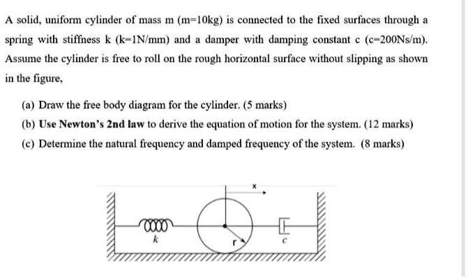 SOLVED: A solid, uniform cylinder of mass m (m = 10 kg) is connected to ...