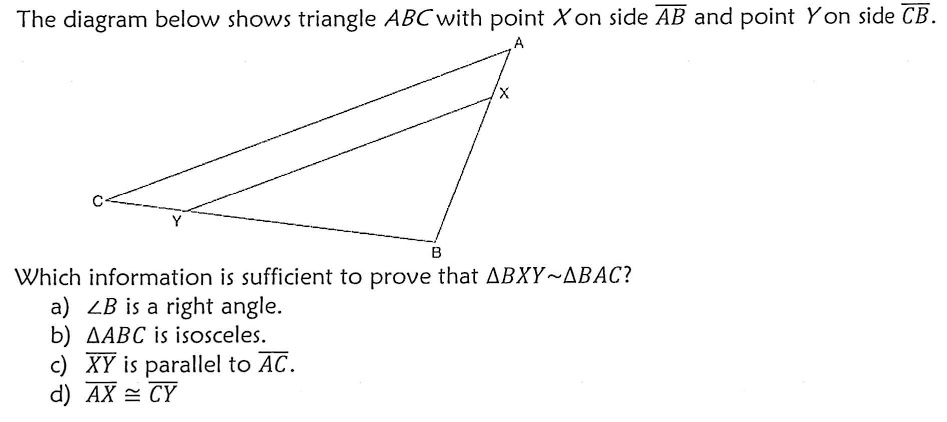 SOLVED: The diagram below shows triangle ABC with point X on side AB ...