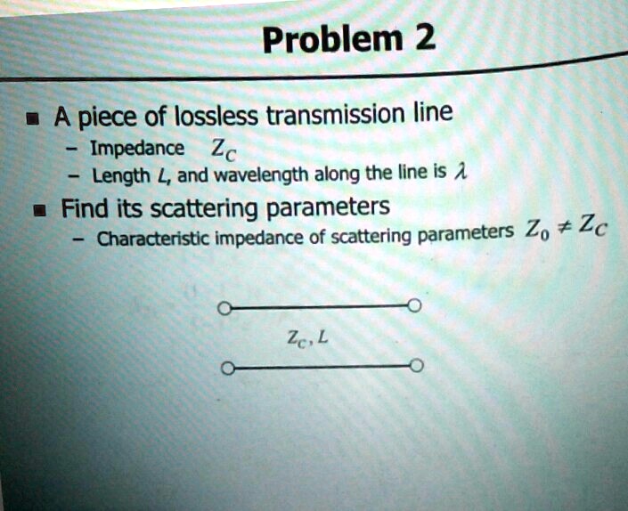 SOLVED: A piece of lossless transmission line - Impedance Zc, Length L ...