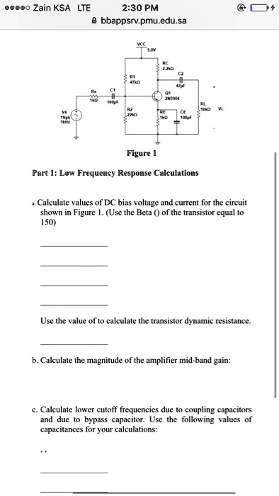 Zain KSA LTE 2:30 PM bbappsrv.pmu.edu.sa Vs 1Vpk 1kiiz VCC 5.0V RC 2.2k? C2 R1 47k? 47µF C1 Rs ...
