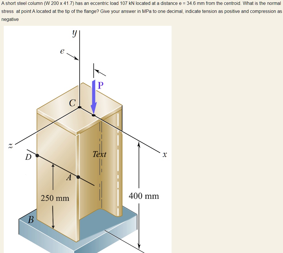 SOLVED: A short steel column (W200 x 41.7) has an eccentric load of 107 ...