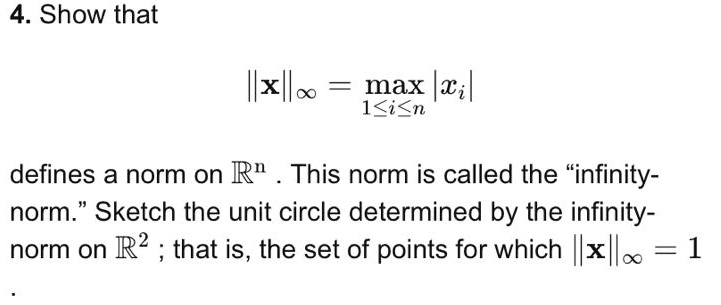 SOLVED: Show that ||x||âˆž max |xi| 1