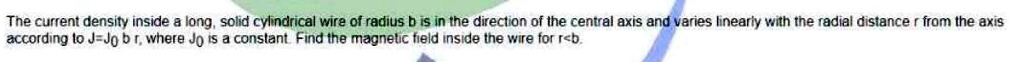 SOLVED: The current density inside a long, solid cylindrical wire of ...