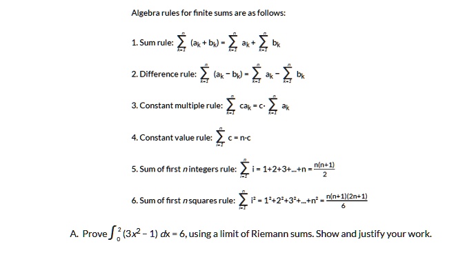 VIDEO solution: Algebra rules for finite sums are as follows: Sum rule ...