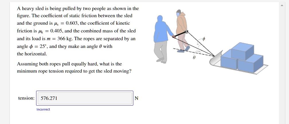 SOLVED: A heavy sled is being pulled by two people as shown in the ...