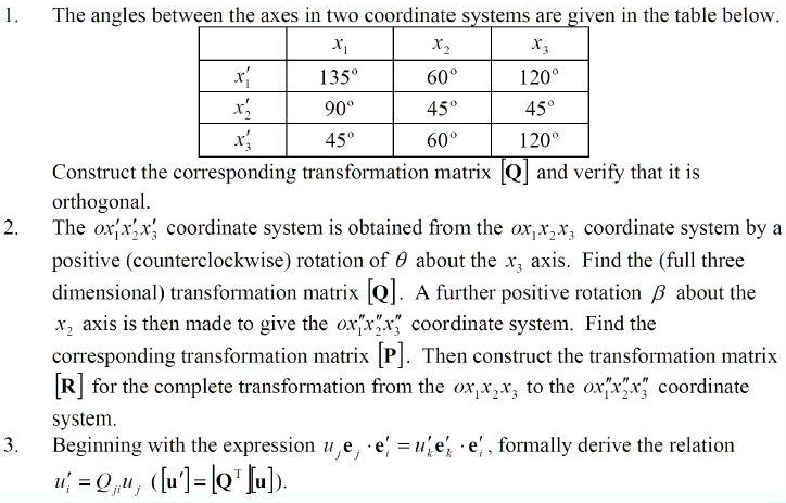 1. The angles between the axes in two coordinate systems are given in ...