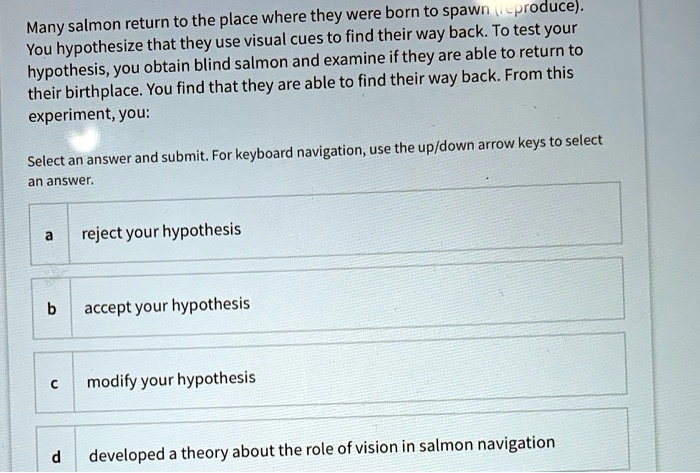 SOLVED: Many salmon return to the place where they were born to spawn ...