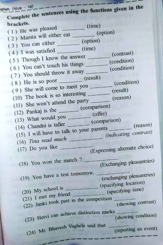SOLVED: 'complete the sentence using the function given in thethe ...
