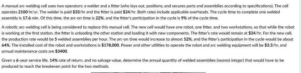 a manual arc welding cell uses two operatorsa welder and a fitter who ...