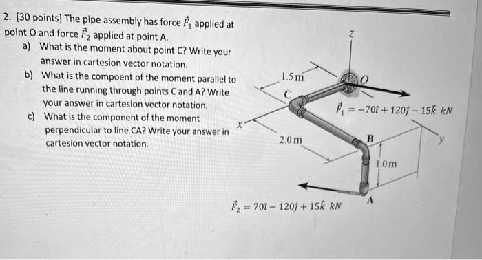 230 points the pipe assembly has force applied at point o and force f ...