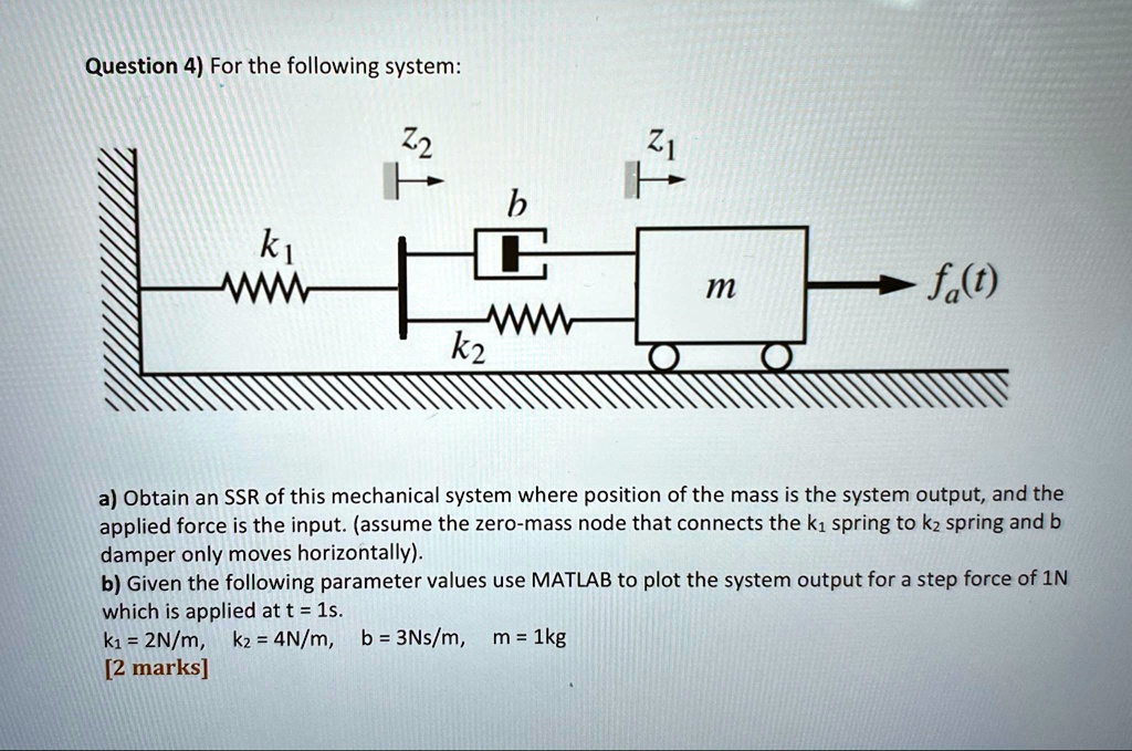 SOLVED: Question 4) For the following system: a) Obtain an SSR of this mechanical system where ...