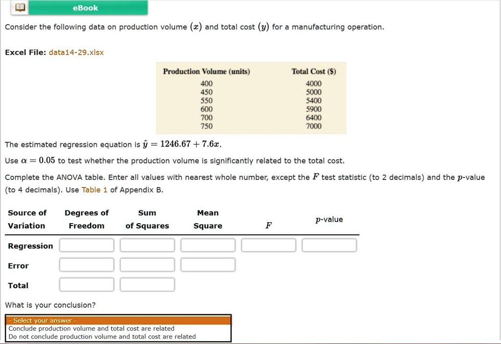 SOLVED: Consider the following data on production volume and total cost ...