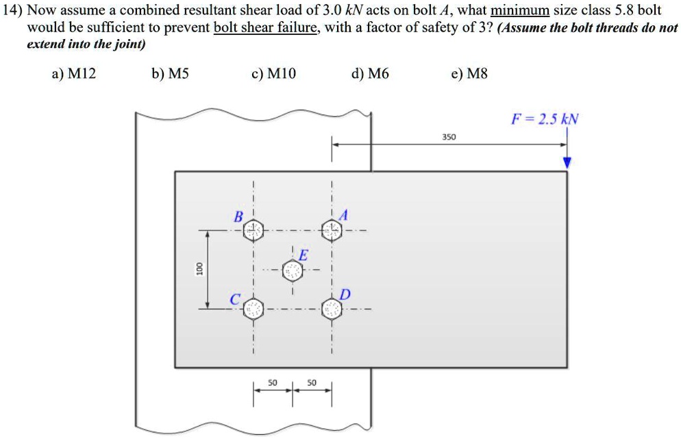 14) Now assume a combined resultant shear load of 3.0 kN acts on bolt A ...