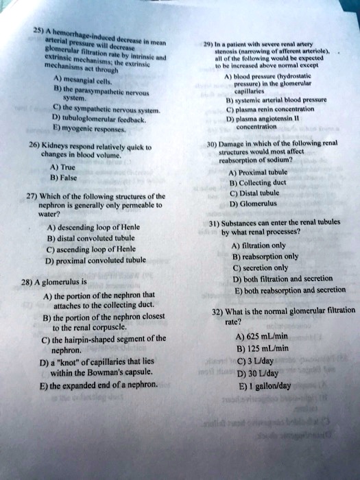 Solved 25 A Hemorrhage Induced Decrease In Mean Arterial Pressure Will Decrease Glomerular