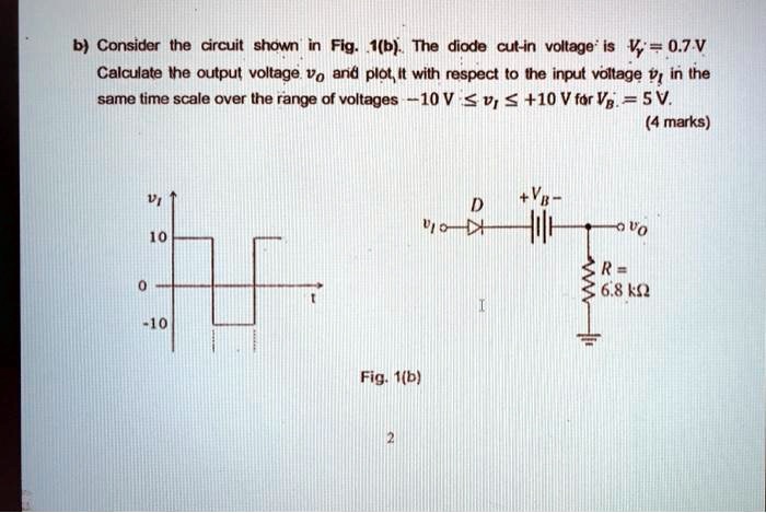 SOLVED: Consider the circuit shown in Fig.1(b). The diode cut-in voltage is V = 0.7V. Calculate ...