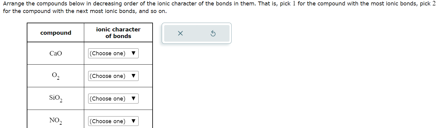 SOLVED: Arrange the compounds below in decreasing order of the ionic character of the bonds in ...