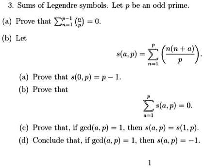 SOLVED: Suins of Legendre symbols. Let p be an odd prime. (a) Prove ...