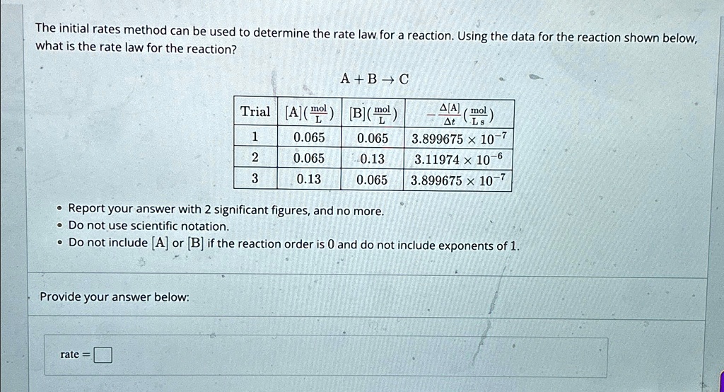 SOLVED: The initial rates method can be used to determine the rate law ...