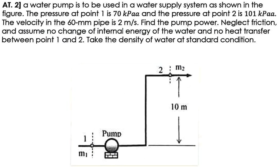 at 2 a water pump is to be used in water supply system as shown in the figure the pressure at ...