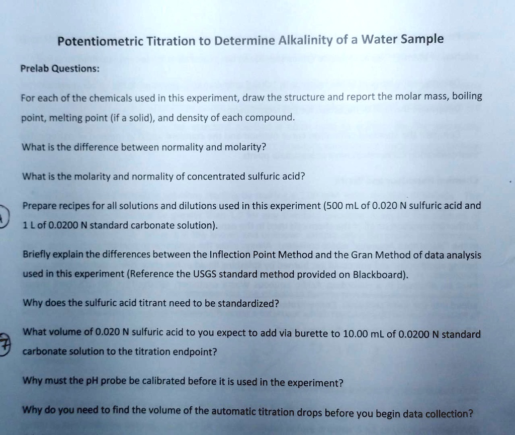 Potentiometric Titration to Determine Alkalinity of a Water Sample ...