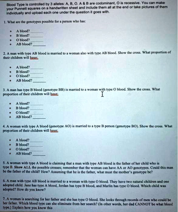 SOLVED: Blood Type Is controlled by = alleles: A,B, 0.A 8 are ...
