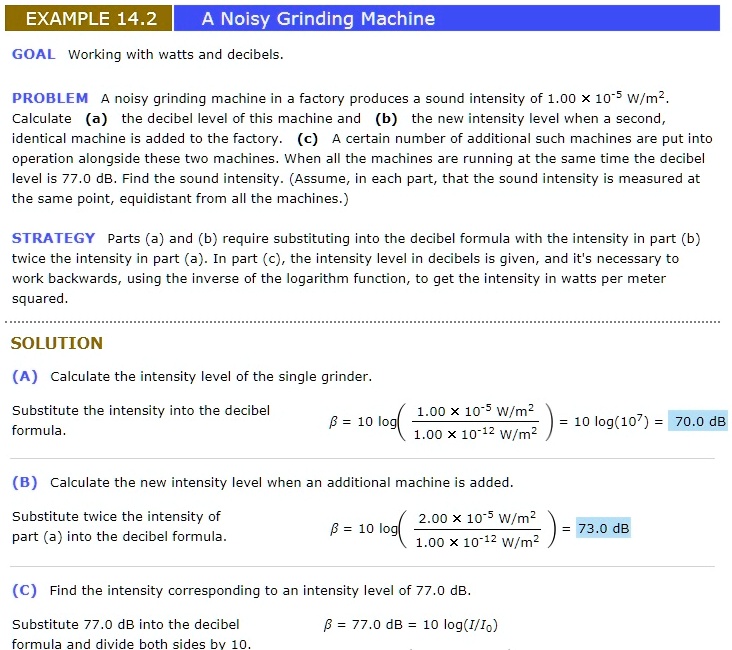 EXAMPLE 14.2 A Noisy Grinding Machine GOAL Working with watts and ...
