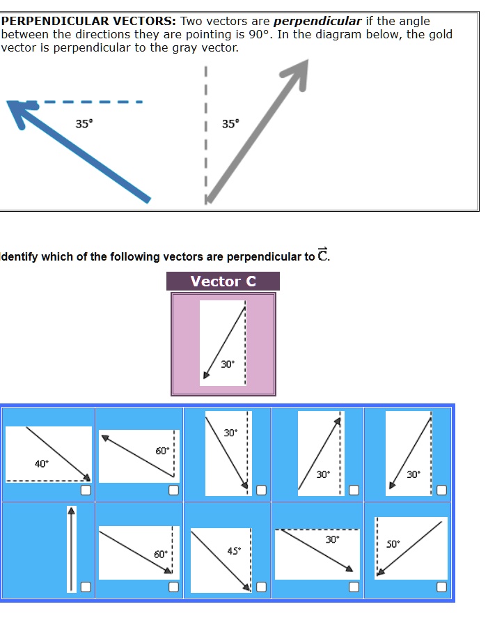 perpendicular vectors two vectors are perpendicular if the angle between the directions they are ...