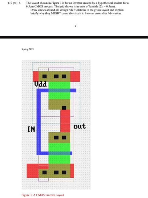 10 pts6 the layout shown in figure 3 is for an inverter created by a hypothetical student for a ...