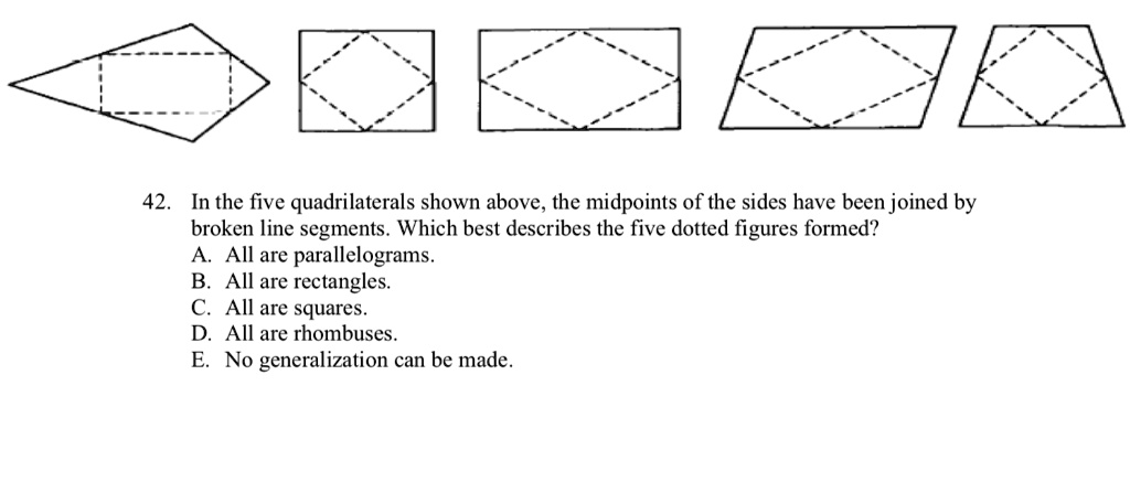 SOLVED: 42 In the five quadrilaterals shown above, the midpoints of the ...