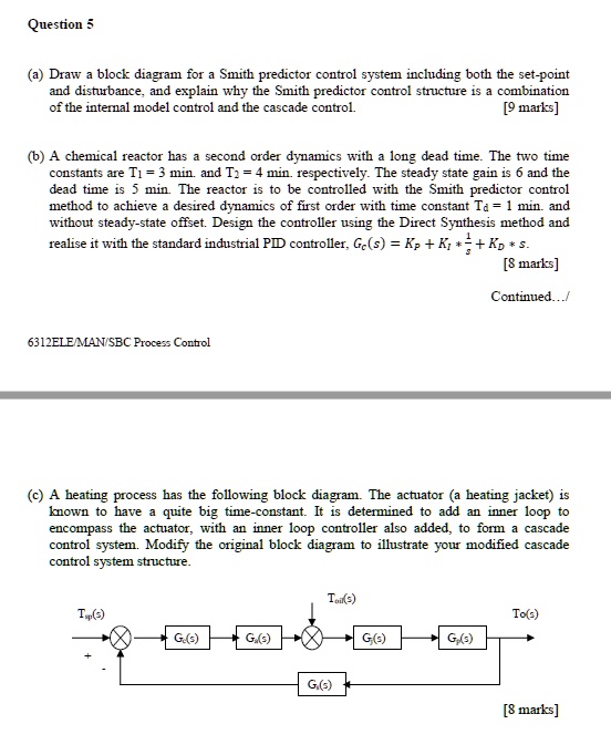 SOLVED: Text: Control Systems Question 5 (a) Draw a block diagram for a Smith predictor control ...