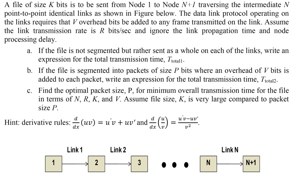 SOLVED: A file of size K bits is to be sent from Node 1 to Node N+1 traversing the intermediate ...