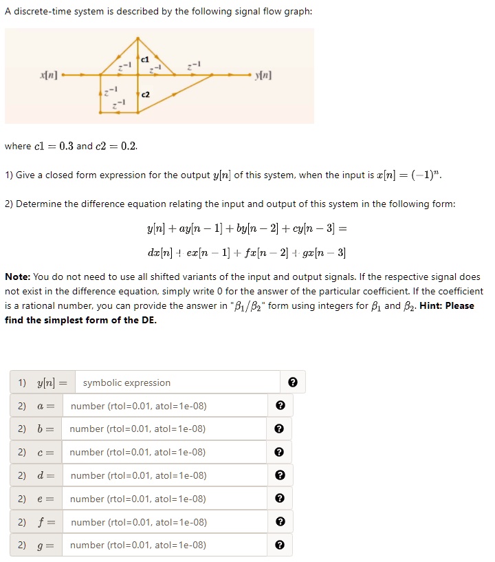 SOLVED: A discrete-time system is described by the following signal flow graph: x[n] y[n] where ...