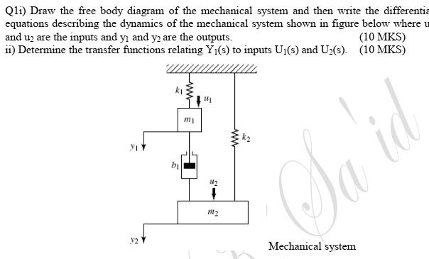 Qli) Draw the free body diagram of the mechanical system and then write the differential ...