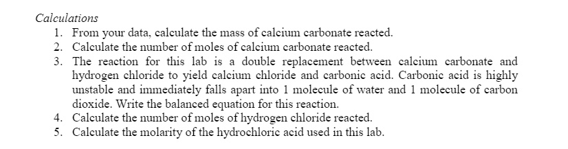 calculations from your data calculate the mass of calcium carbonate ...