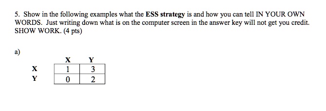 SOLVED: Show in the following examples what the ESS strategy is and how ...
