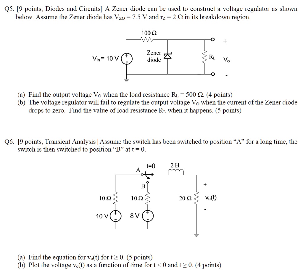 SOLVED: Q5. [9 points, Diodes and Circuits] A Zener diode can be used ...