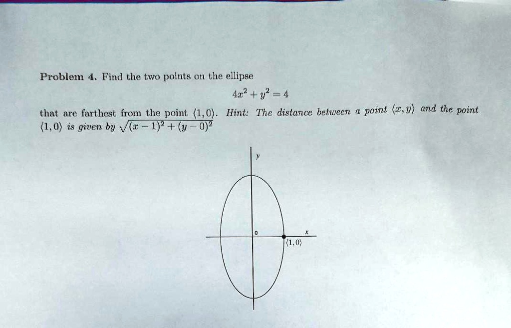 problem 4 find the two points on the ellipse 4x2 y 4 that are farthest from the point 10 hint ...