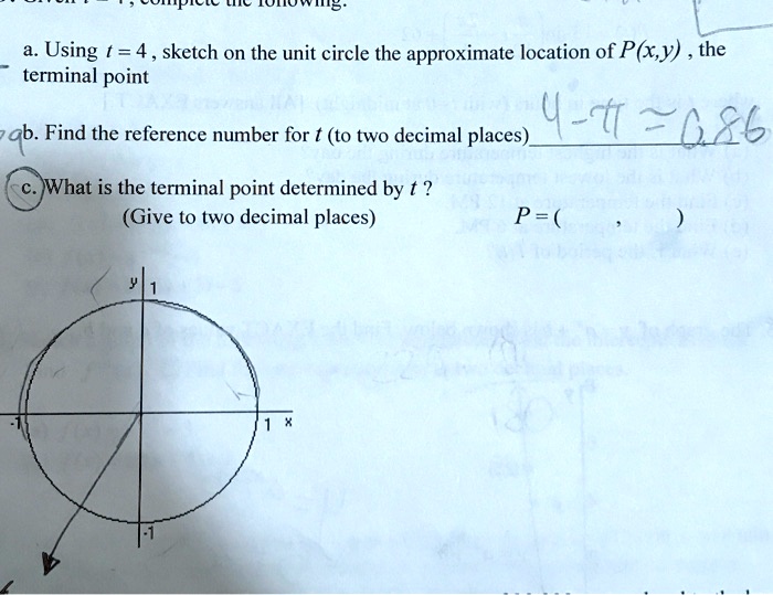 SOLVED: Using t=4, sketch on the unit circle the approximate location of P(x;y), the terminal ...