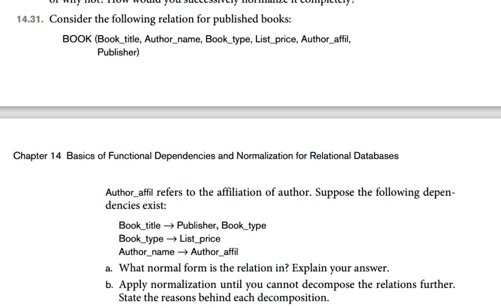 14.31. Consider the following relation for published books: BOOK (Booktitle, Authorname ...