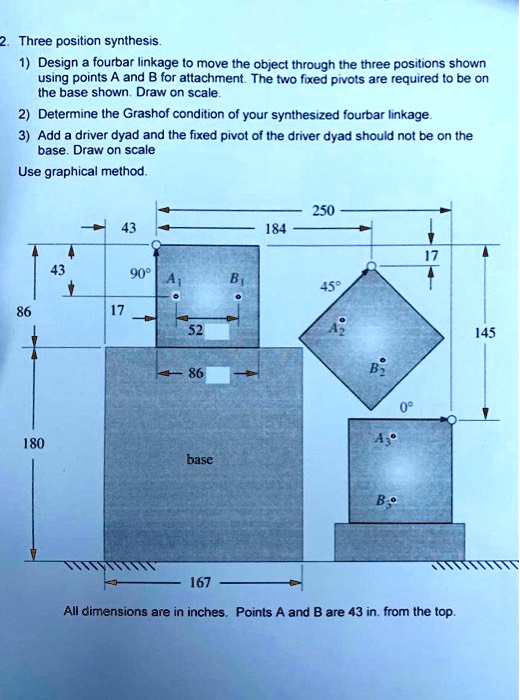 SOLVED: Three Position Synthesis Design a four-bar linkage to move the ...