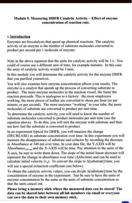 SOLVED: Module Measuring DHFR Catalytic Activity Effect of enzyme concentralion of reaction rate ...